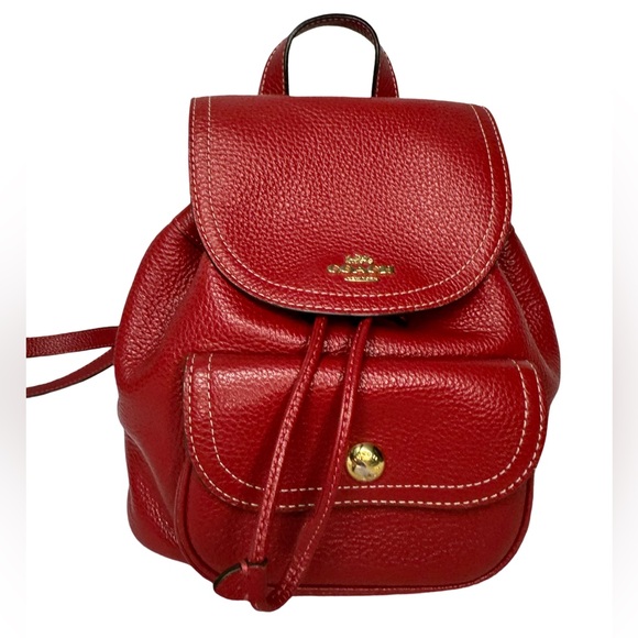 Coach | Bags | Coach Pennie Backpack 22 Cherry Red Pebble Leather ...